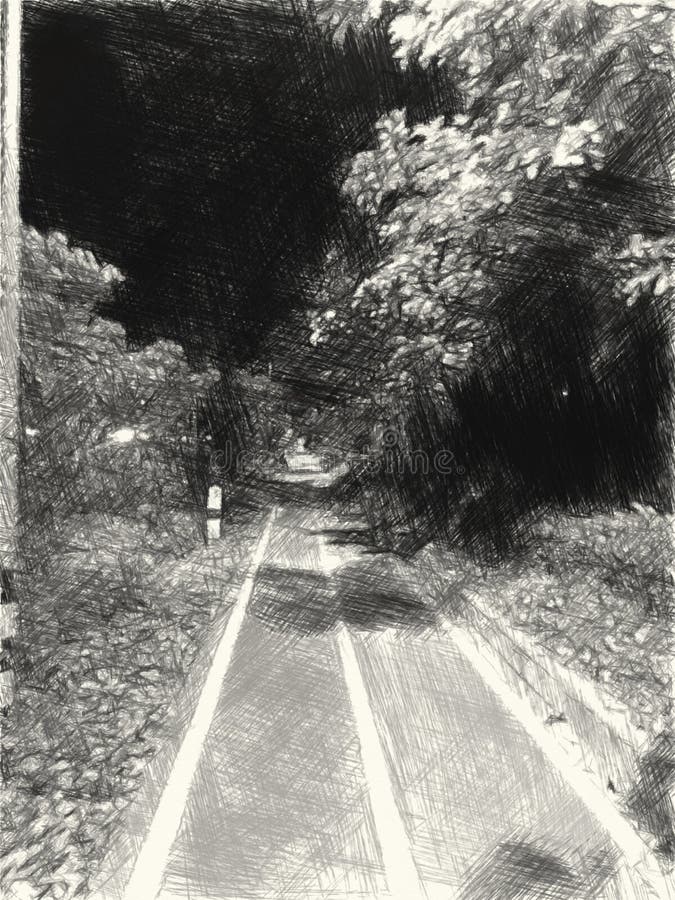 Drawing Black and White of Night Road Stock Illustration - Illustration ...