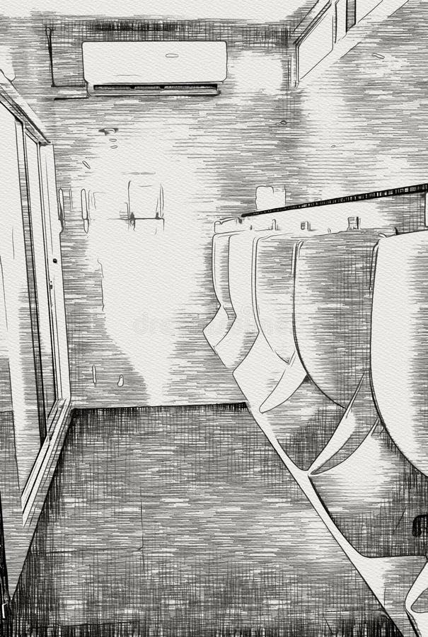 Drawing Black and White of Toilet Room Stock Illustration ...