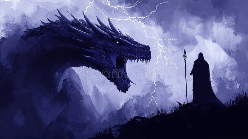 Drawing of a Black Wizard Summoning a Dragon Using His Magic Wand ...