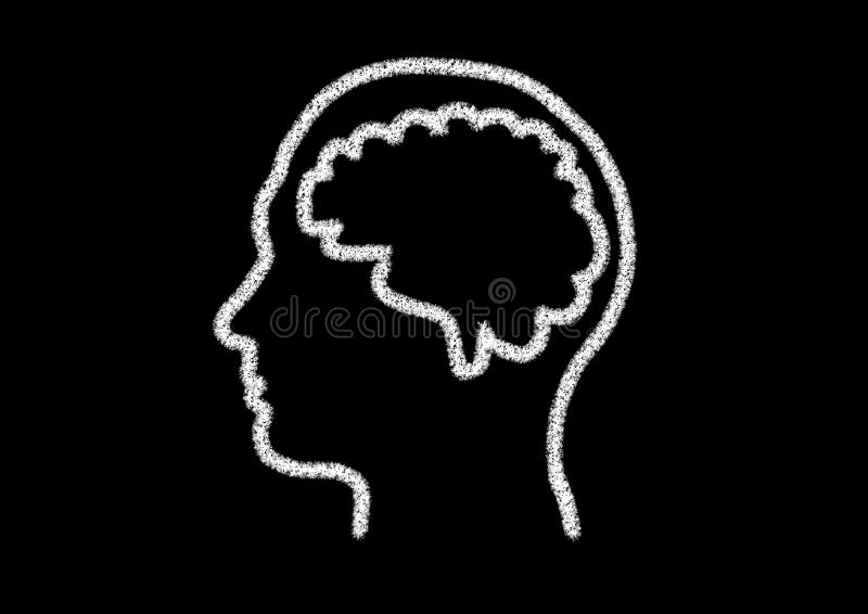 Drawing on Blackboard with Chalk Head with Brain Stock Illustration ...