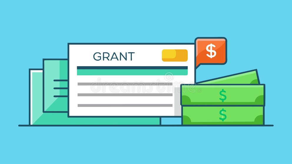 Drawing of a Blank Check Labeled Grant and a Stack of Bills with a ...