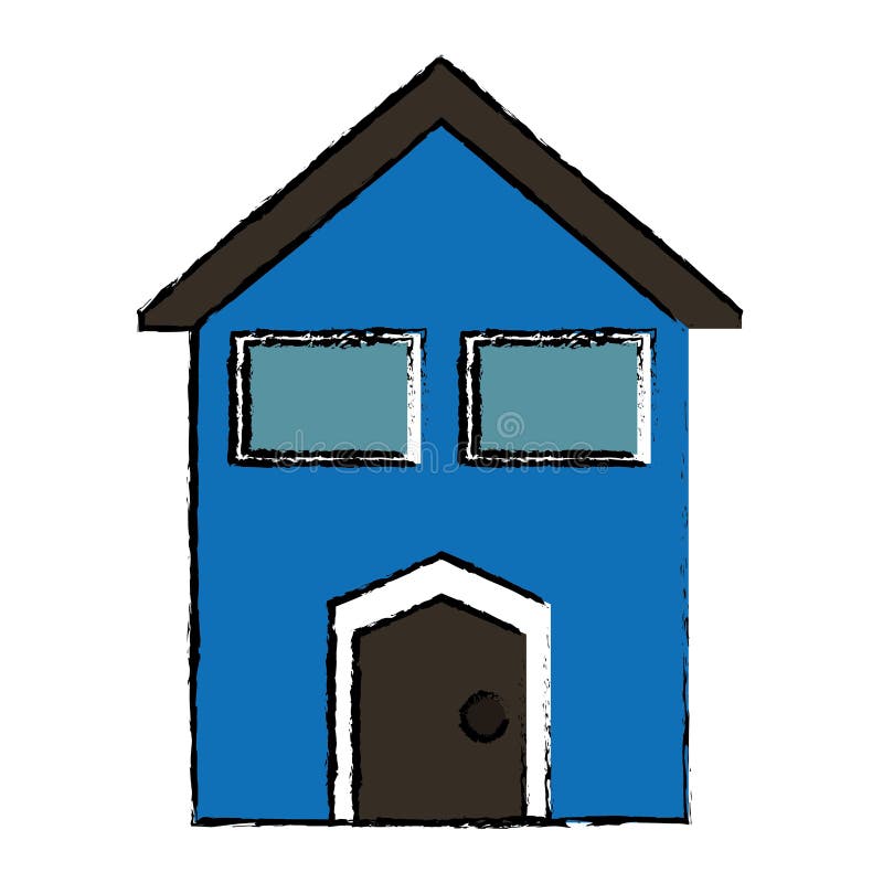 Drawing blue house windows stock vector. Illustration of sketch - 82743686