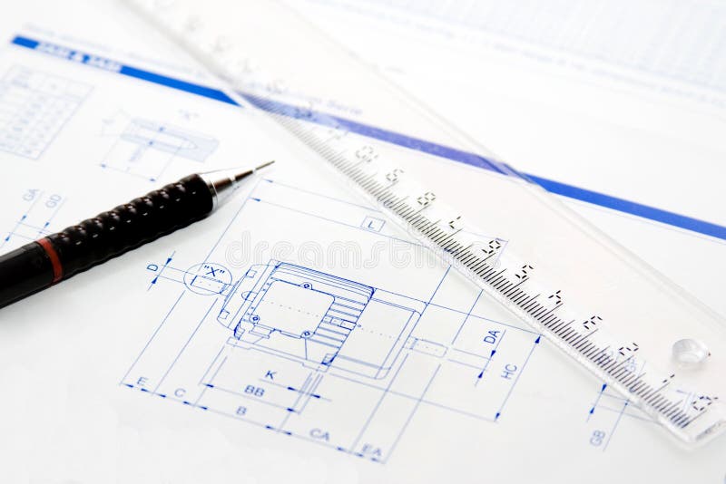 Drawing Board with Pen, Ruler and Project Stock Photo - Image of ...