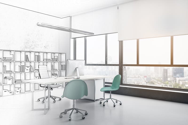 Drawing Boardroom with Computer Stock Illustration - Illustration of ...