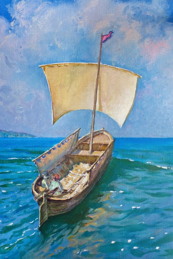 Drawing of boat, painting stock image. Image of sailer - 13482695