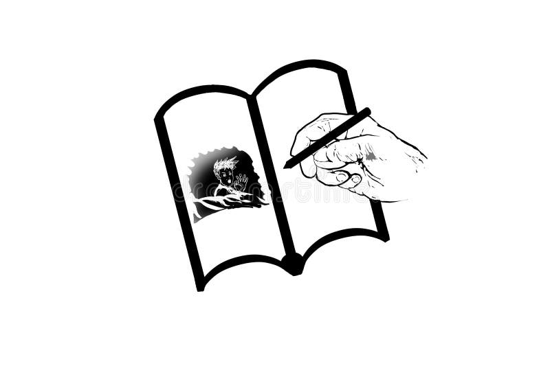 Drawing Book Illustration in Black and White Stock Illustration ...
