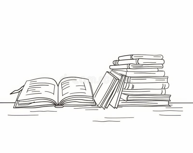Drawing of Books in One Line. School and Education Concept. Editable ...