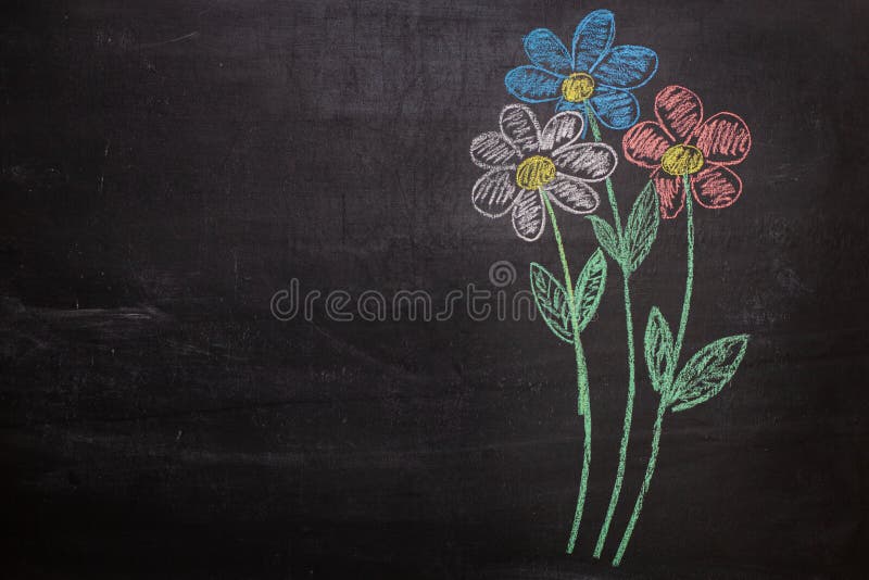 Drawing of a Bouquet of Flowers on a Chalk Board Stock Image - Image of ...