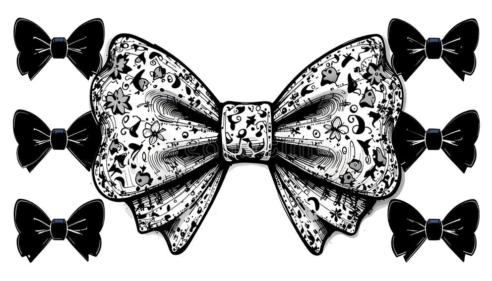 Drawing of Bows with Floral and Musical Note Patterns Stock ...