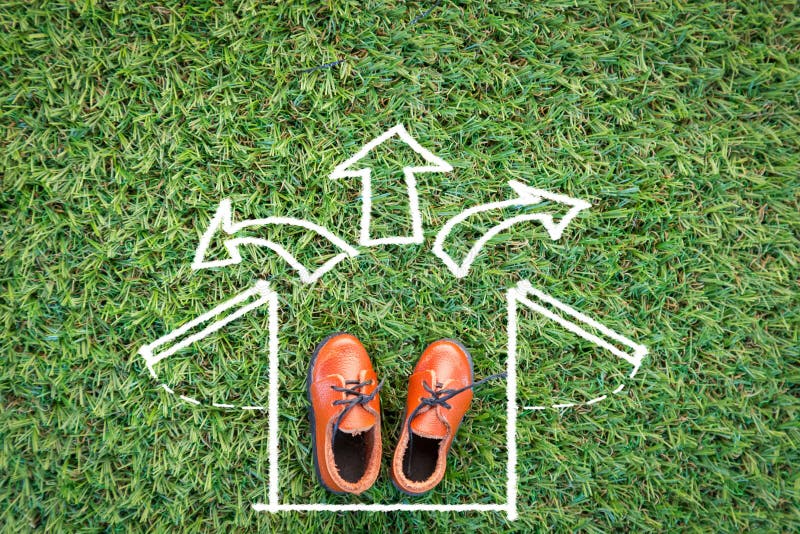 Drawing of Box Open on Grass Field with Leather Shoe Stock Image ...