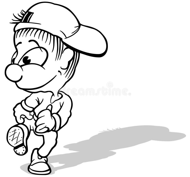 Drawing of a Boy with a Baseball Cap Turned Sideways Stock Vector ...