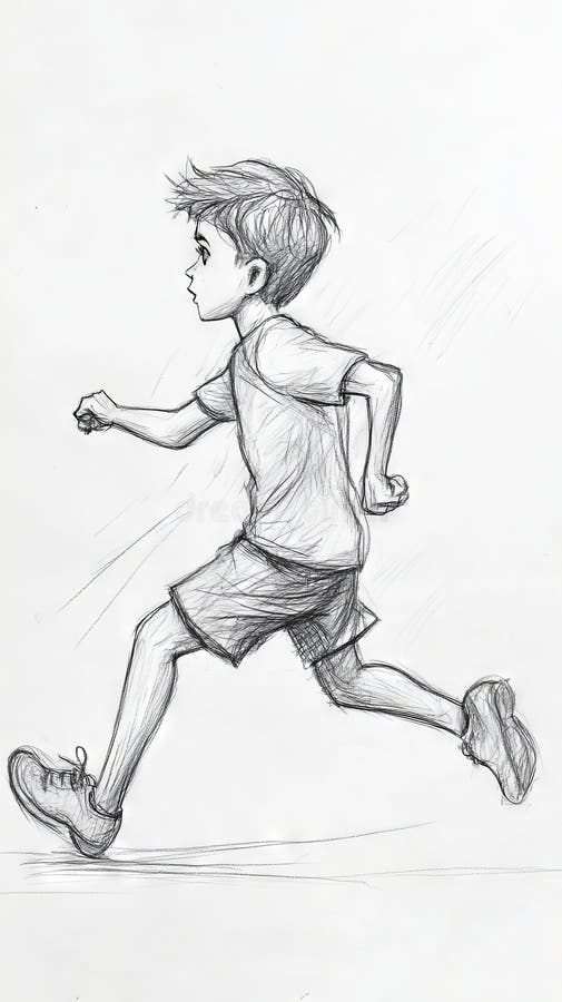 A Drawing of a Boy Running in the Rain Stock Photo - Image of wearing ...