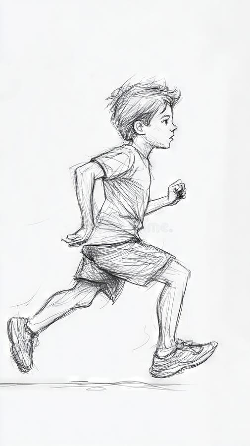 A Drawing of a Boy Running on a White Background Stock Image - Image of ...