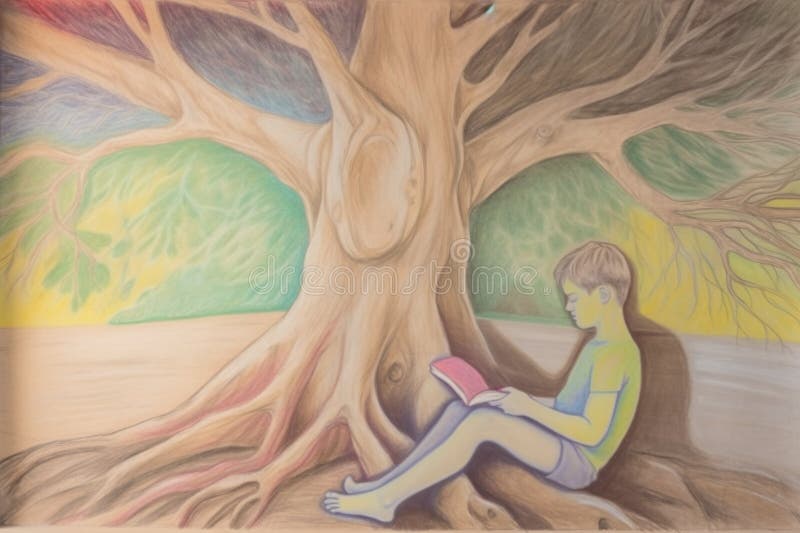 Boy Reading Book Under Tree Stock Illustrations – 147 Boy Reading Book ...