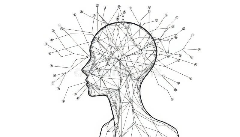 Drawing of a Brain with Many Lines and Dots Stock Photo - Image of ...