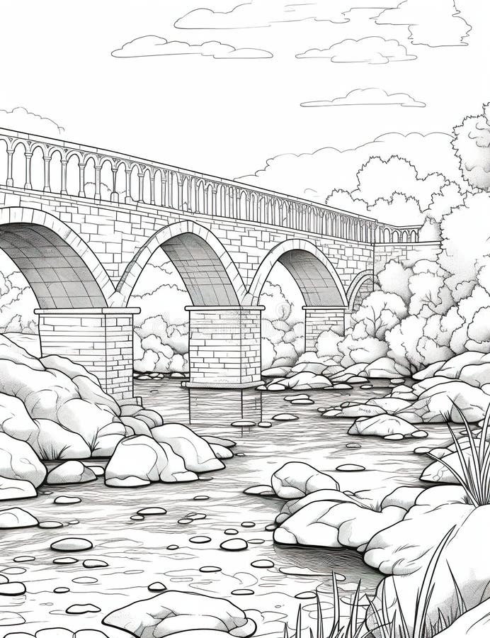 A Drawing of a Bridge Over a River. Generative AI Image. Stock ...