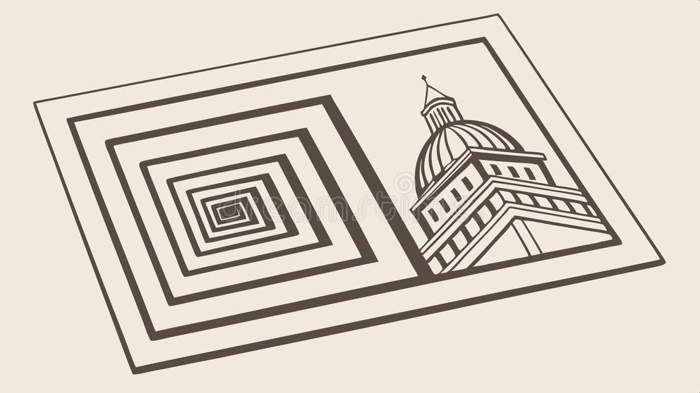 Drawing of a Building in Concentric Squares, Architectural Focus Vector ...