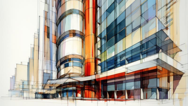 A Drawing of a Building with a Large Window, AI Stock Illustration ...