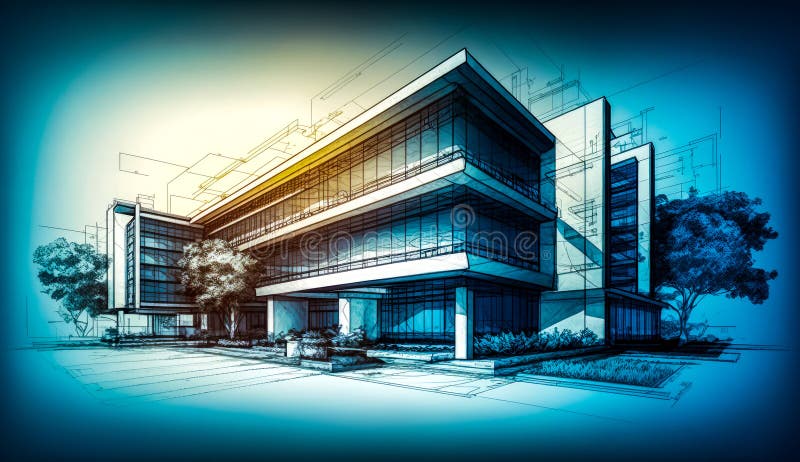 Drawing of Building with Lot of Windows. Generative AI Stock ...