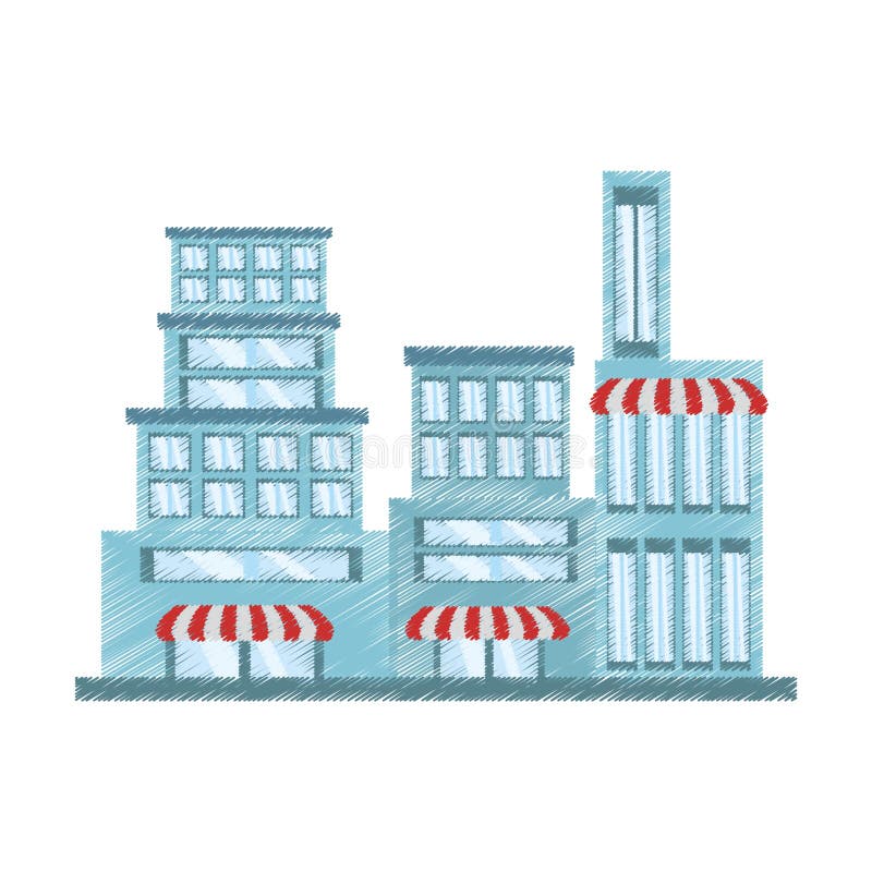 Drawing Building Store Market Stock Illustration - Illustration of ...