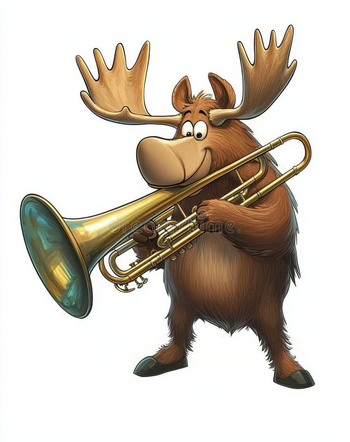 A Drawing of a Bull Moose Playing a Slide Trombone. Stock Illustration ...