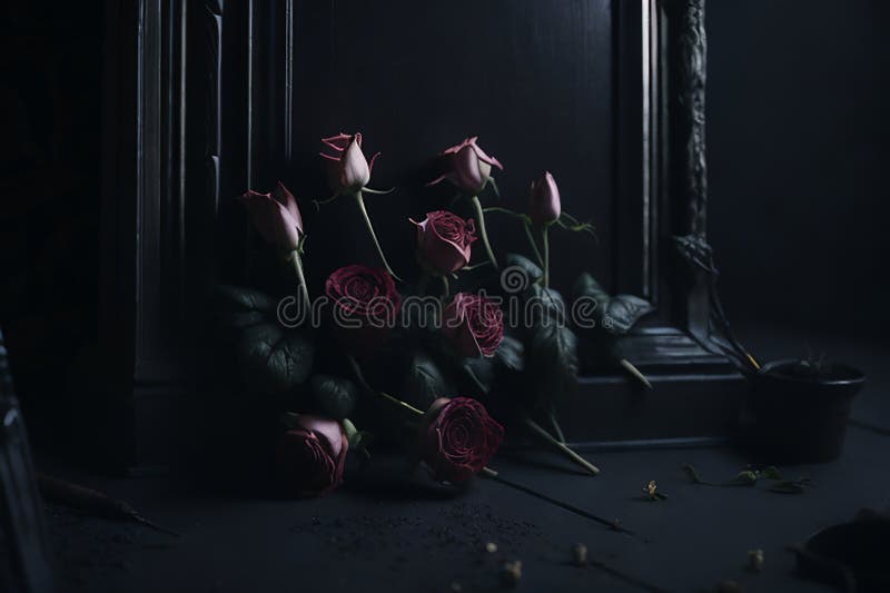 A Drawing with Bullets is a Bundle of Roses Lying on the Ground in the ...