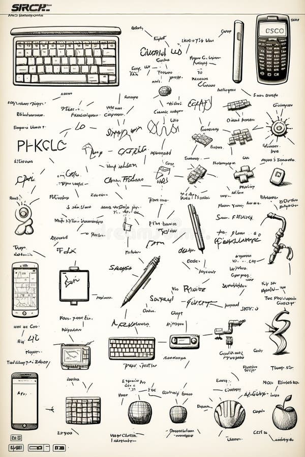Drawing of Bunch of Different Types of Electronic Devices. Generative ...