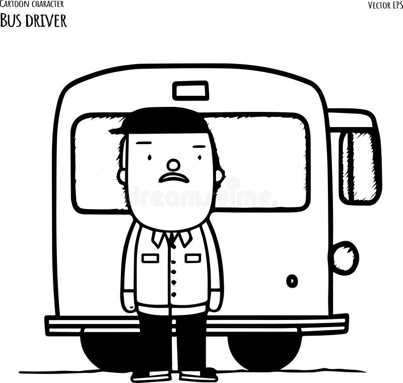 Drawing of a Bus with a Driver - Cartoon Illustration Isolated on White ...