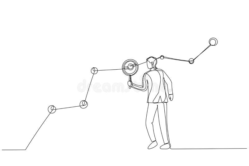 Drawing of Businessman Marketer Holding Magnifying Glass Analyze ...