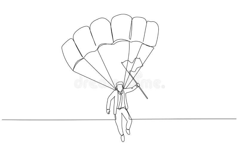 Drawing of Businessman on a Parachute with a Flag Lands on Target ...