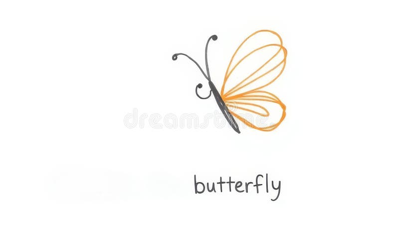 Drawing of a Butterfly with the Word Butterfly Written Below it Stock ...