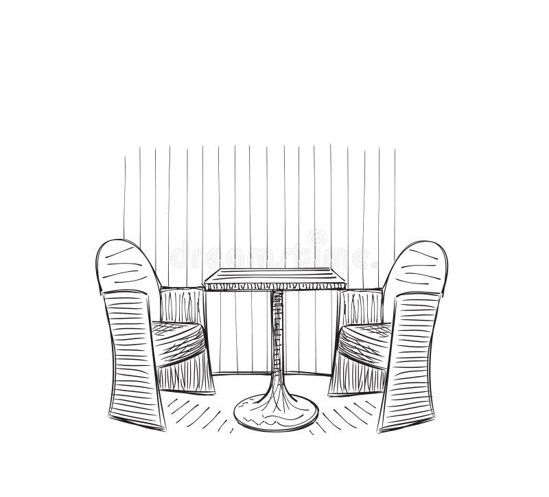 Drawing cafe interior. stock vector. Illustration of window - 63612762