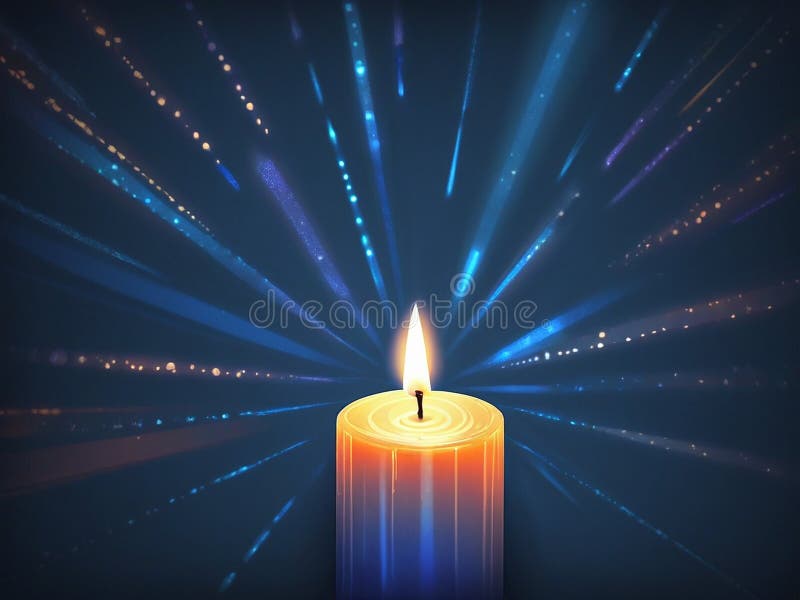 Drawing of Candlelight, Color Dots, Glowing Blue Background with Light ...