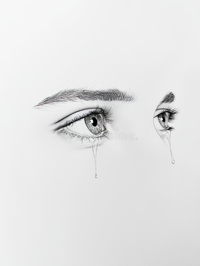 The Drawing Captures the Raw Emotion of a Teary Eye in Close-up, Black ...