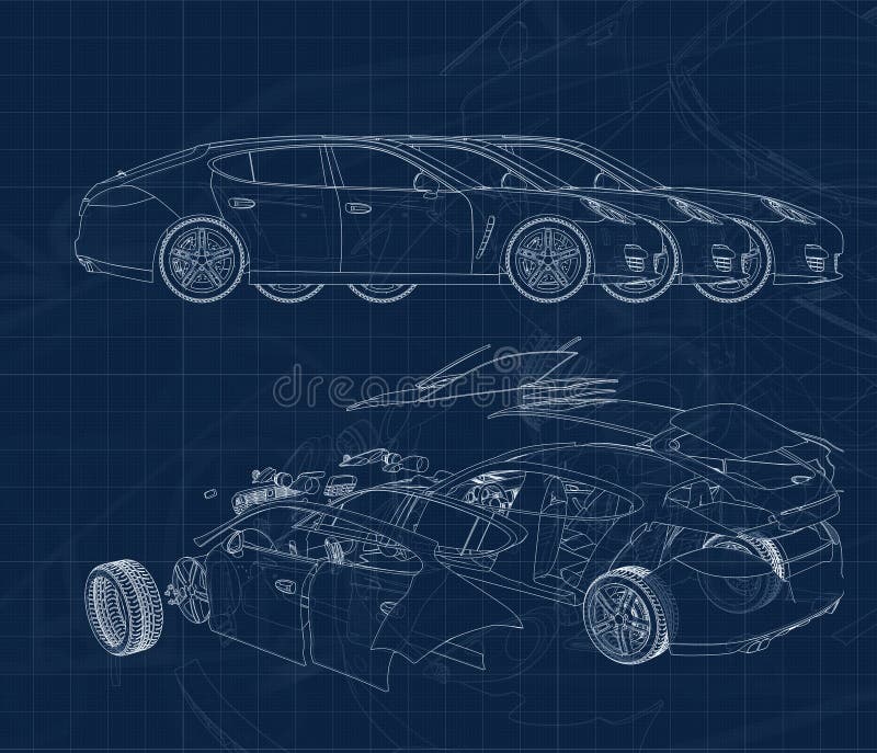 Drawing of a Car and Its Parts Stock Illustration - Illustration of ...