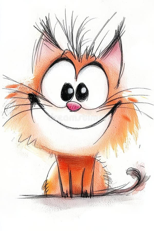 A Drawing of a Cat with a Big Smile on Its Face Stock Illustration ...