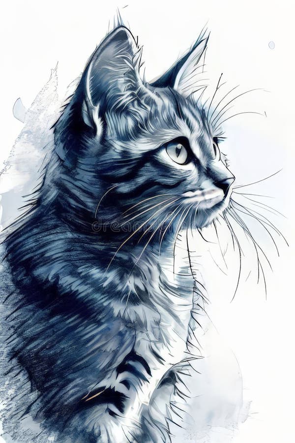 Drawing of a Cat Face Generative Ai Stock Illustration - Illustration ...