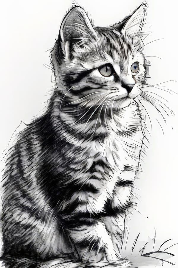 Drawing of a Cat Face Generative Ai Stock Illustration - Illustration ...