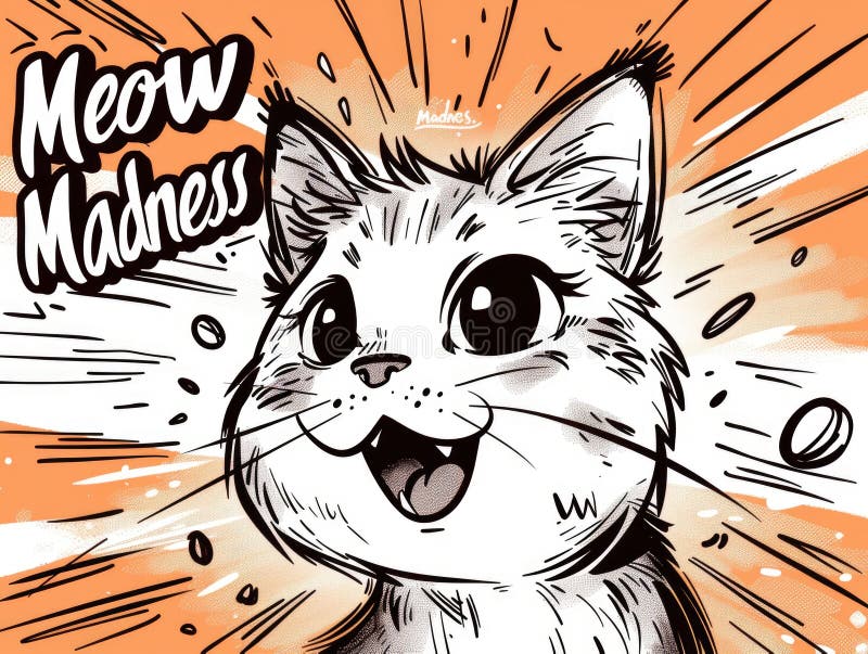 A Drawing of a Cat with a Happy Face Stock Image - Image of striped ...