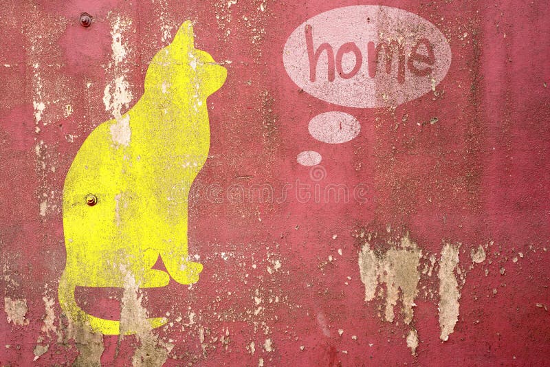 Drawing Cat Homesick on Cracked Concrete Stock Image - Image of color ...