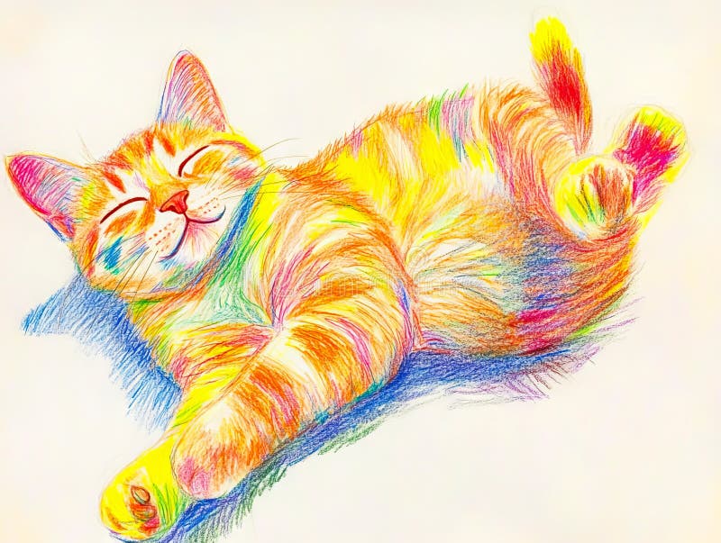 A Drawing of a Cat Laying Down on Its Back Stock Image - Image of ...