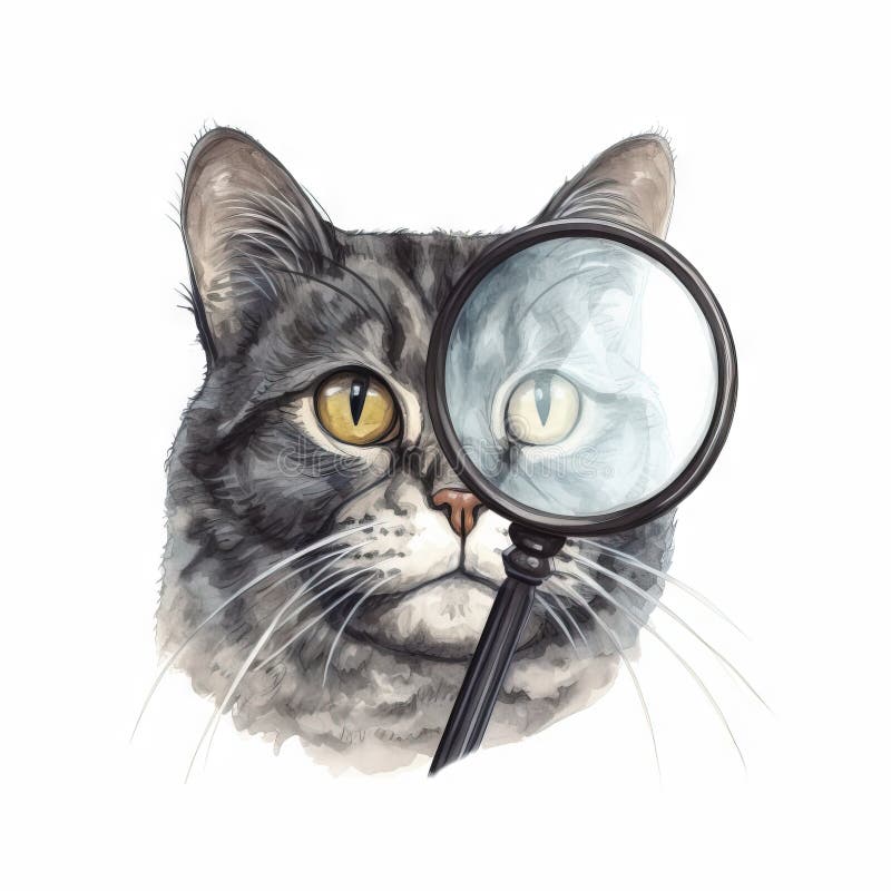 A Drawing of a Cat Looking through a Magnifying Glass Stock ...