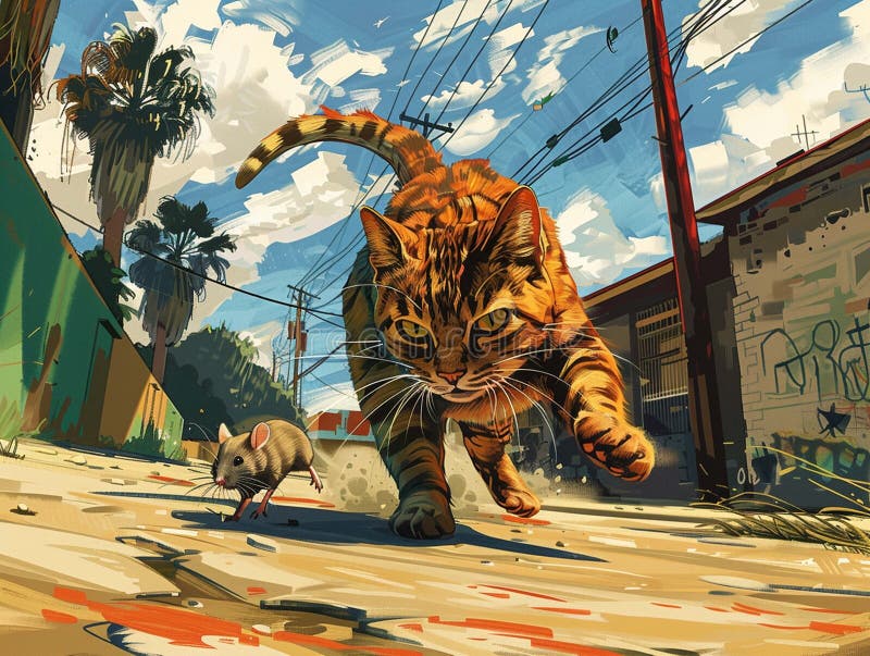 A Ginger Cat Chasing a Mouse. Ai Generated. Stock Illustration ...