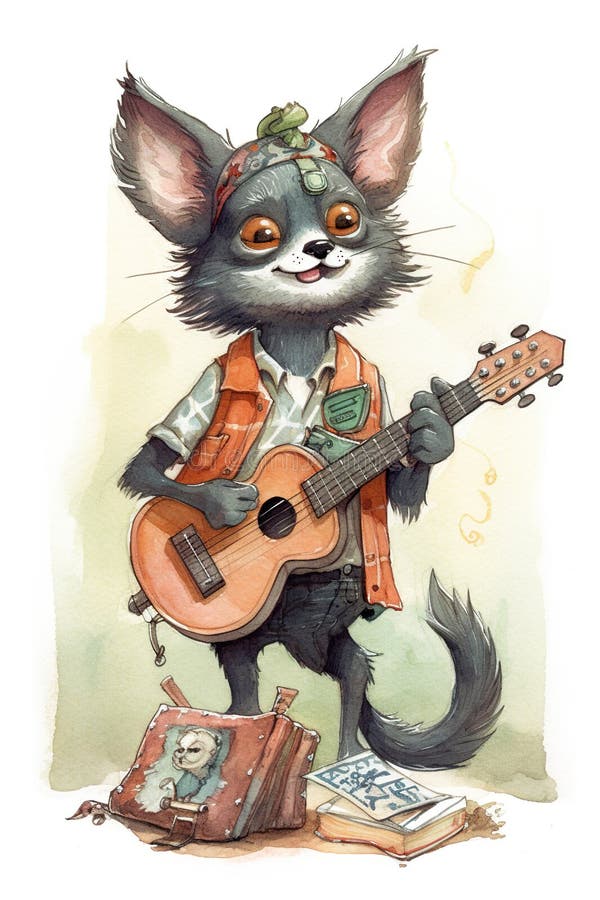 A Drawing of a Cat Playing a Guitar. Generative AI Image. Stock ...