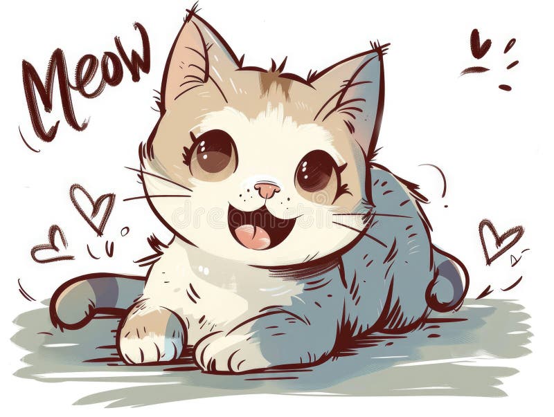 A Drawing of a Cat Sitting on the Ground Stock Image - Image of kitten ...