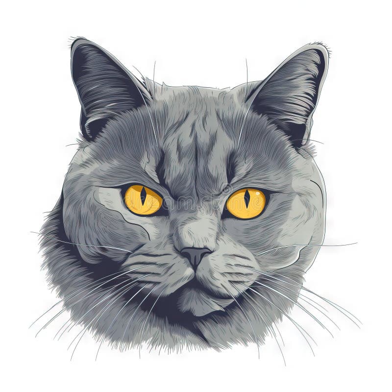 A Drawing of a Cat with Yellow Eyes and a Black Cat S Head with Yellow ...