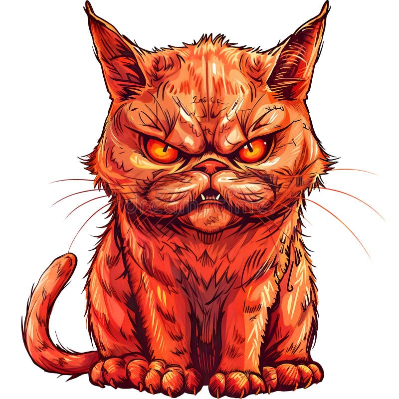 A Drawing of a Cat with Yellow Eyes and the Word Grumpy on it Stock ...