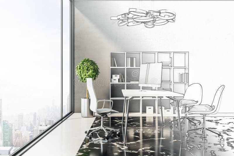 Drawing CEO Office with Computer Stock Illustration - Illustration of ...