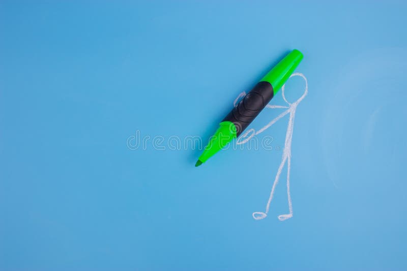 Drawing Character with Green Marker Stock Image - Image of development ...
