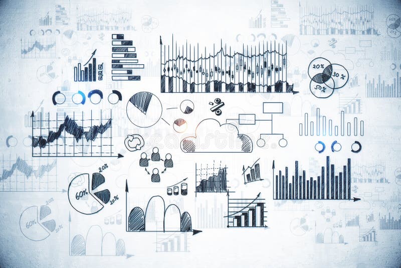 Drawing Charts and Business Concept on Concrete Wall Stock Illustration ...